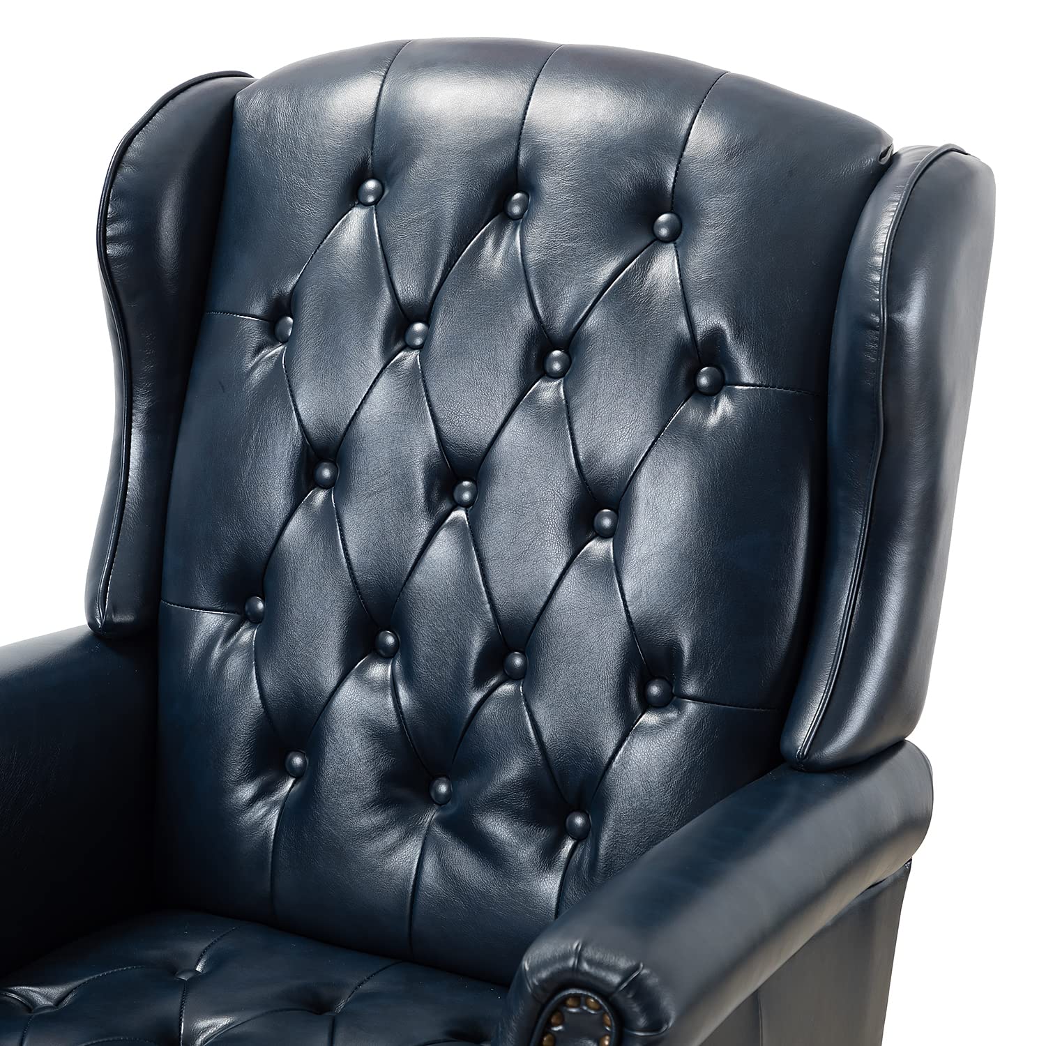 HULALA HOME Managerial Executive Swivel Office Chair with Height-Adjustable, Tufted Back & Nailhead Trim, High-Back Desk Chair for Home & Office, Faux Leather (Blue)