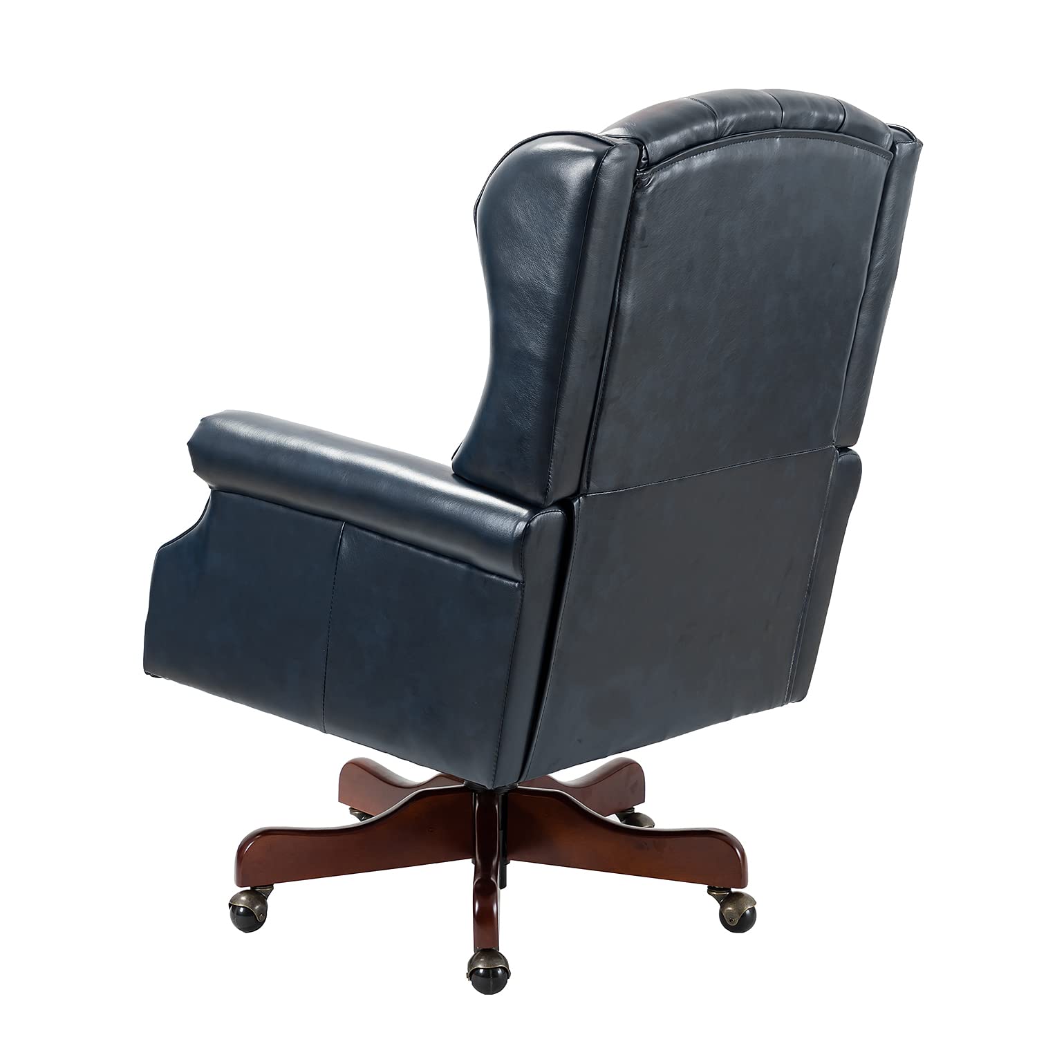 HULALA HOME Managerial Executive Swivel Office Chair with Height-Adjustable, Tufted Back & Nailhead Trim, High-Back Desk Chair for Home & Office, Faux Leather (Blue)