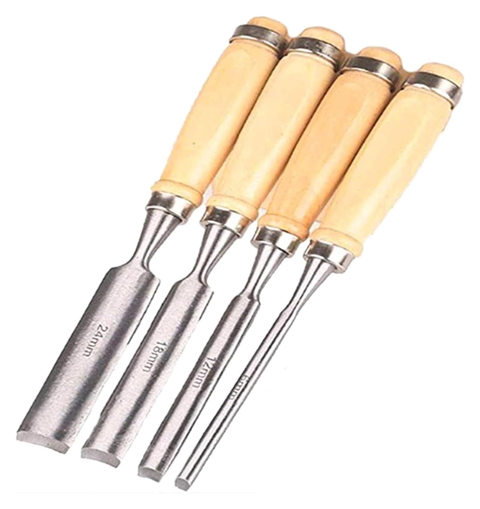 Chisel Set Woodworking Chisel Semicircle Chisel Wooden Handle Engraving Knife Woodworking Tools, Carbon Steel Blade Wood Handle(4 Pieces) Hand Tools