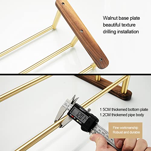 Bath Towel Bar Walnut Bathroom Towel Rail, Towel Rack, Solid Wood Multi-Layer Rack, Towel Hanging Extended Golden Three Rods Towel Holder (Color : Double Pole 48cm)