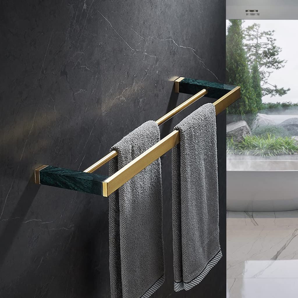 Bath Towel Bar Brass Brushed Gold Towel Rail Bar, Bathroom Towel Rack, Double-bar Nordic Bathroom Marble Towel Holder Towel Holder