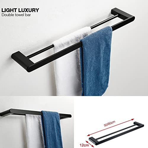 Bath Towel Bar Nordic Black 304 Stainless Steel Towel Rack, Double-bar Towel Rail, Toilet Rack, Bathroom Hardware Pendant Towel Holder (Color : 50cm)