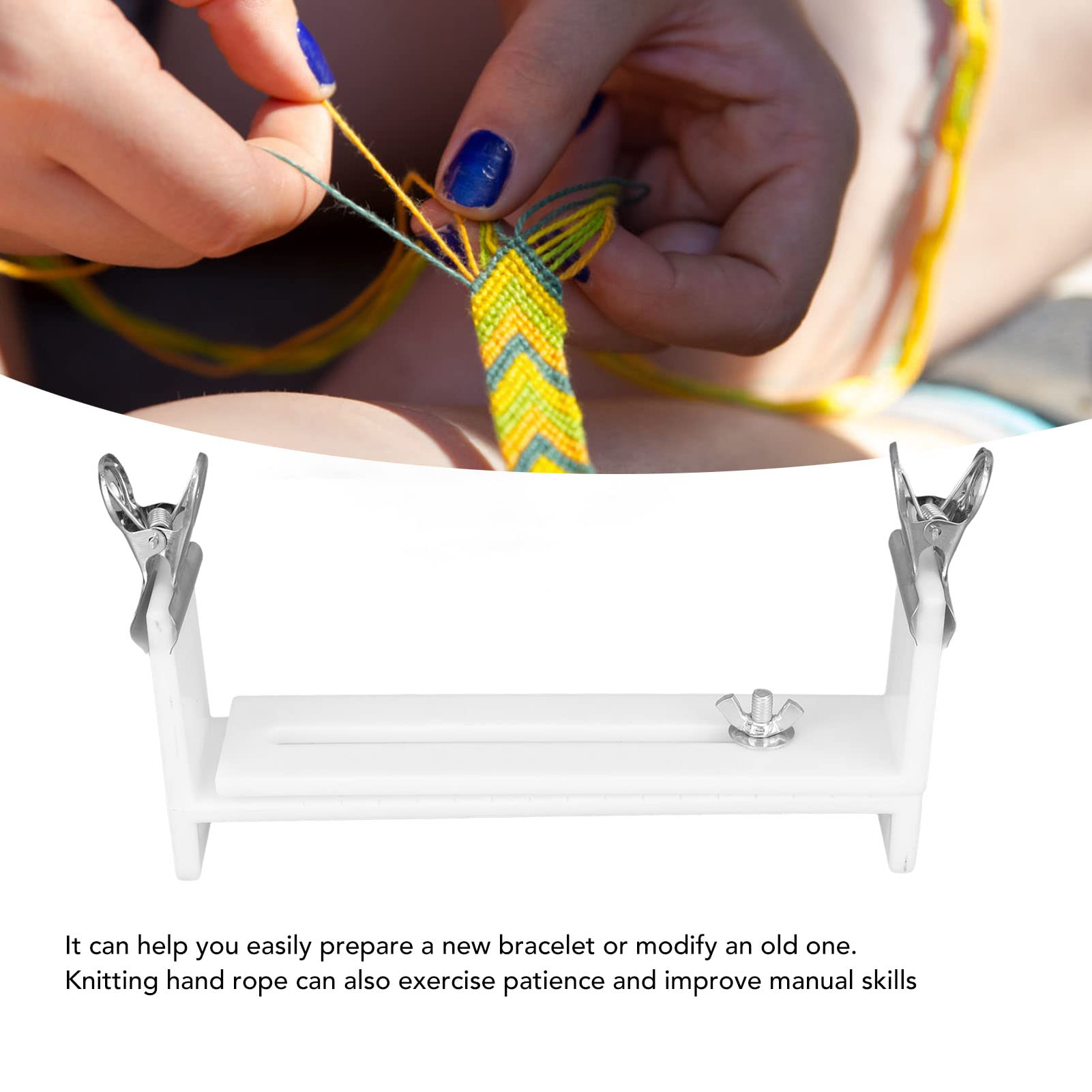 Jig Bracelet Maker 8in ABS Adjustable Knitting Rope Wristband Maker Tool with 2 Clamps, Rope Holder Knotting Weaving Tool for DIY Bracelet