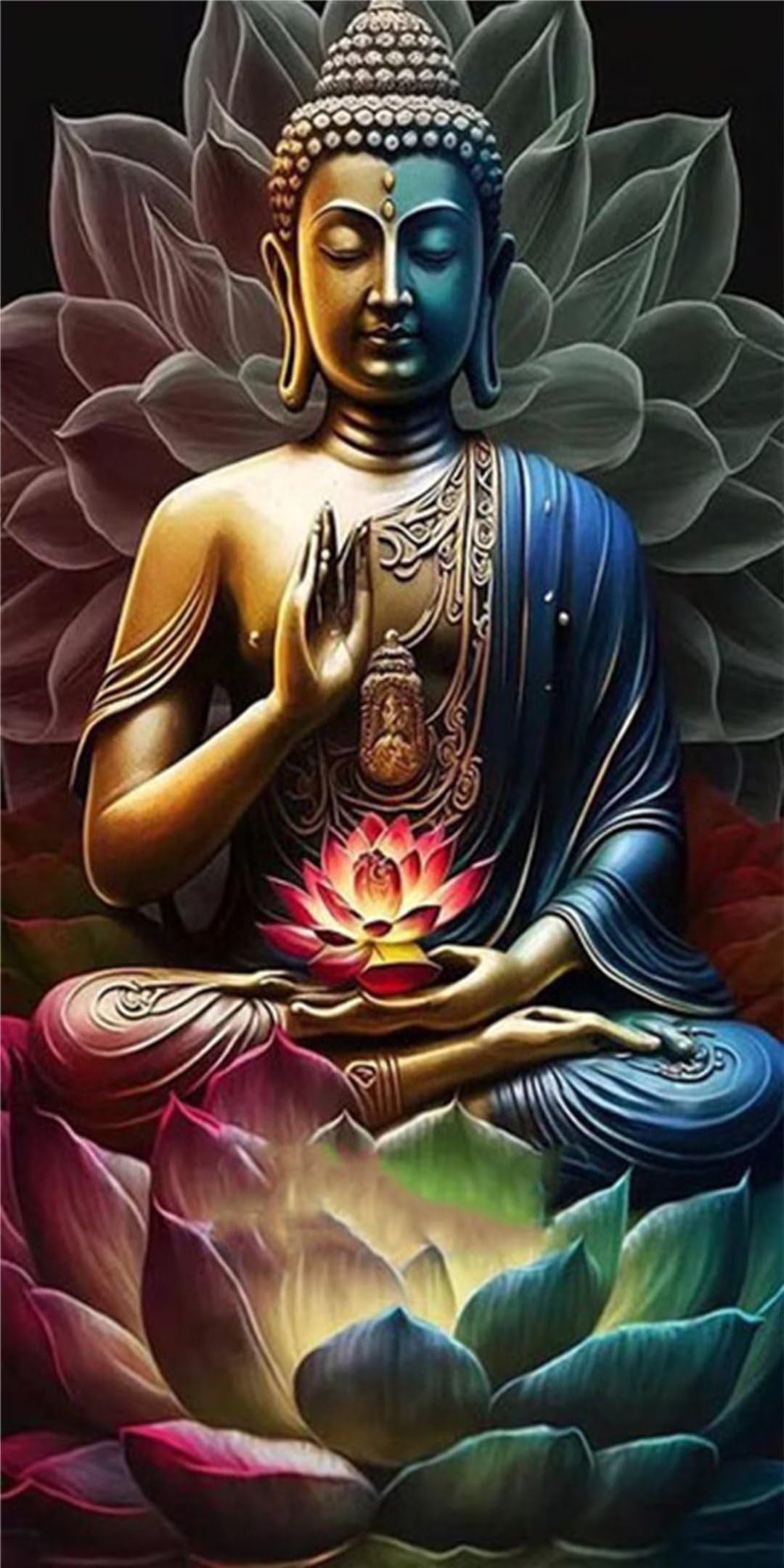 Diamond Painting Kits for Adults,Large 5D DIY Lotus Buddha Diamond Art Kits Beginners Full Round/Square Diamond Painting Rhinestone Embroidery Cross Stitch Gem Art for Home Decor Gift 30x60cm/12x24in