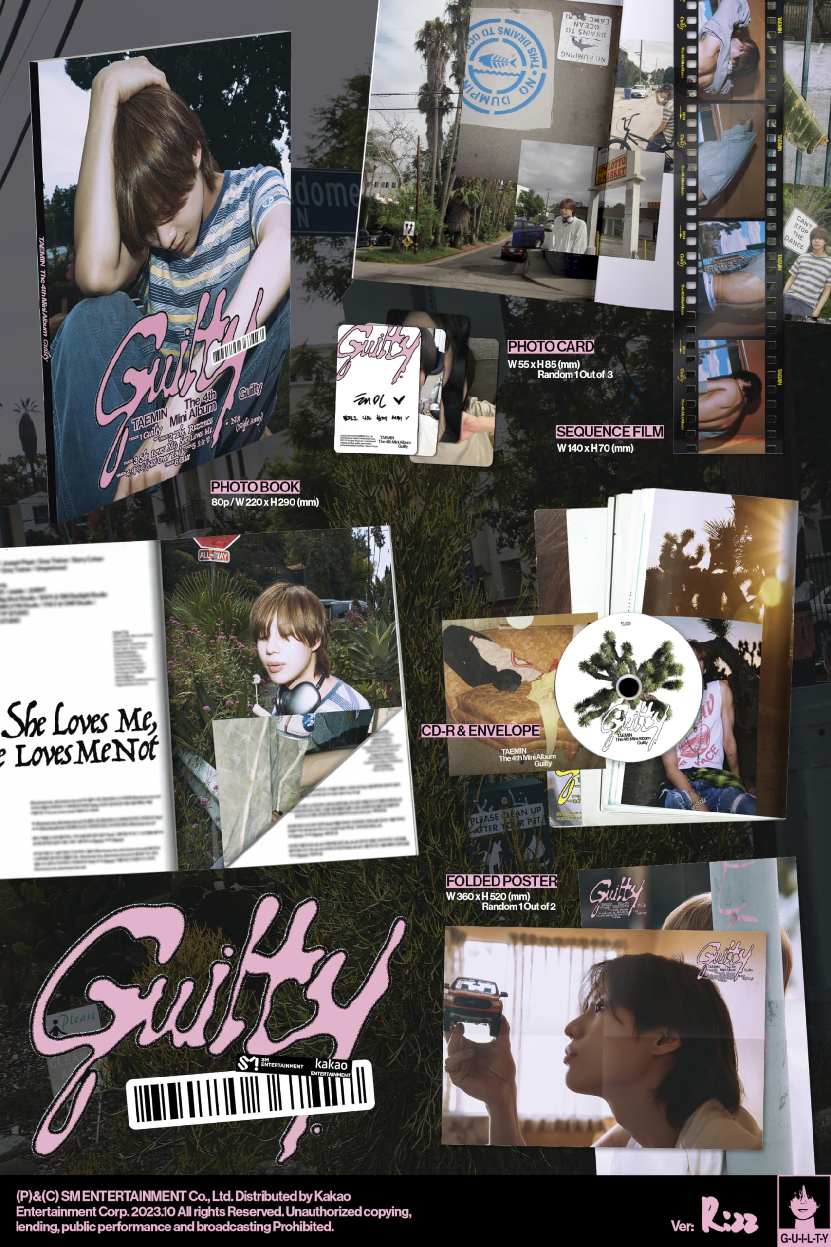 SHINee TAEMIN Guilty 4th Mini Album Full 5 Version SET Archive Box Version+PhotoBook GUILTY Version+PhotoBook RIZZ Version+Digipack Version+SMini Version+Tracking Sealed
