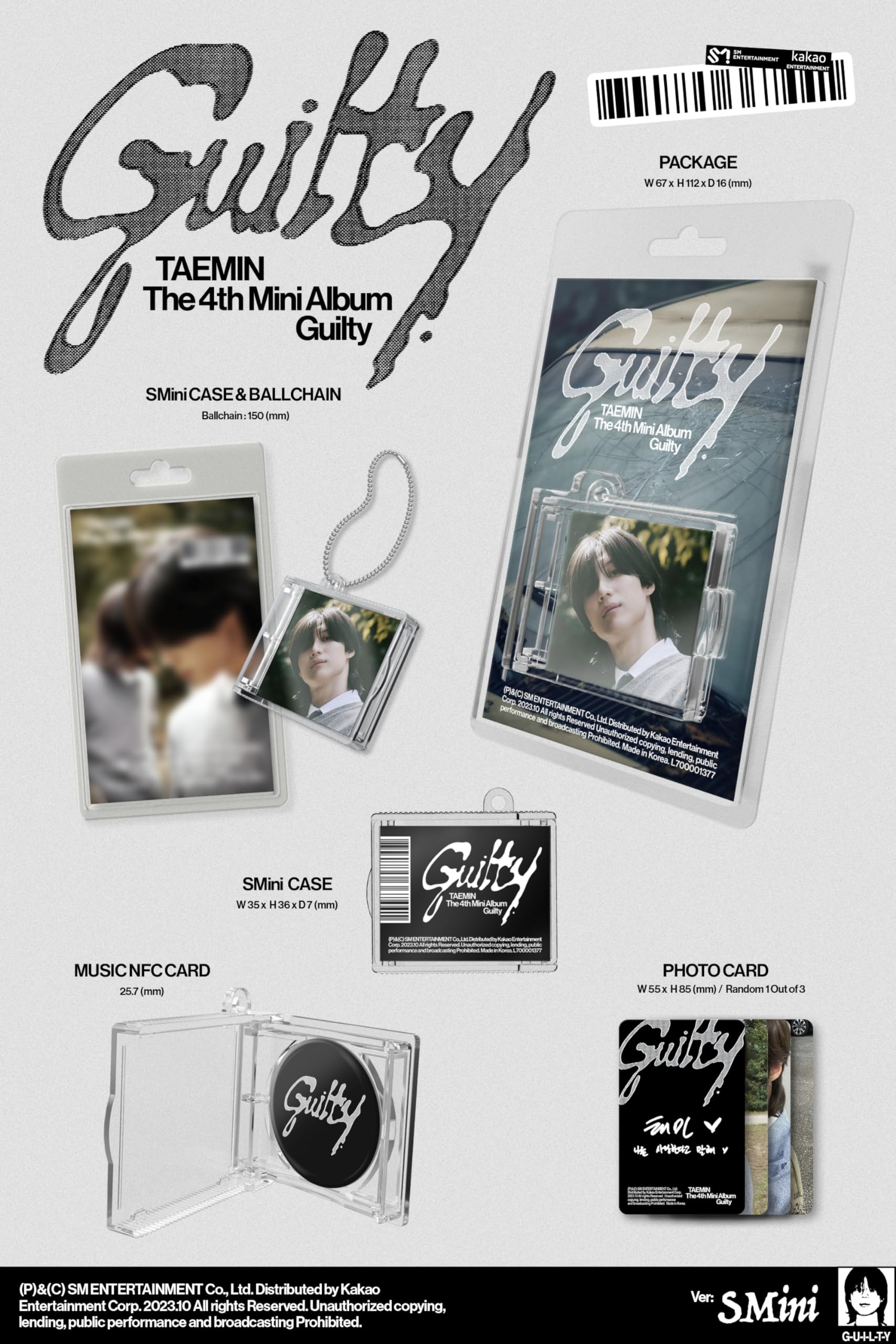 SHINee TAEMIN Guilty 4th Mini Album Full 5 Version SET Archive Box Version+PhotoBook GUILTY Version+PhotoBook RIZZ Version+Digipack Version+SMini Version+Tracking Sealed