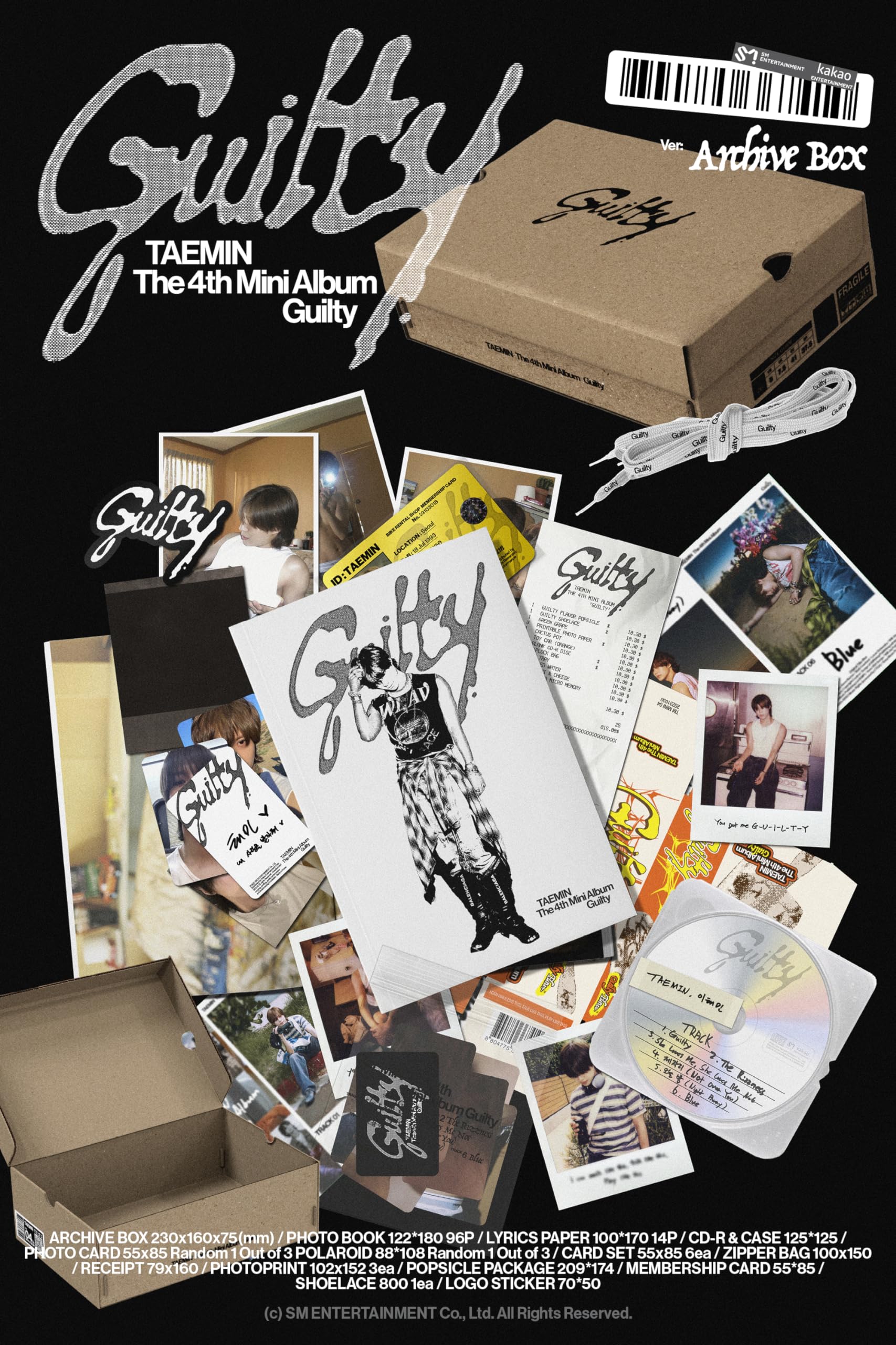 SHINee TAEMIN Guilty 4th Mini Album Full 5 Version SET Archive Box Version+PhotoBook GUILTY Version+PhotoBook RIZZ Version+Digipack Version+SMini Version+Tracking Sealed