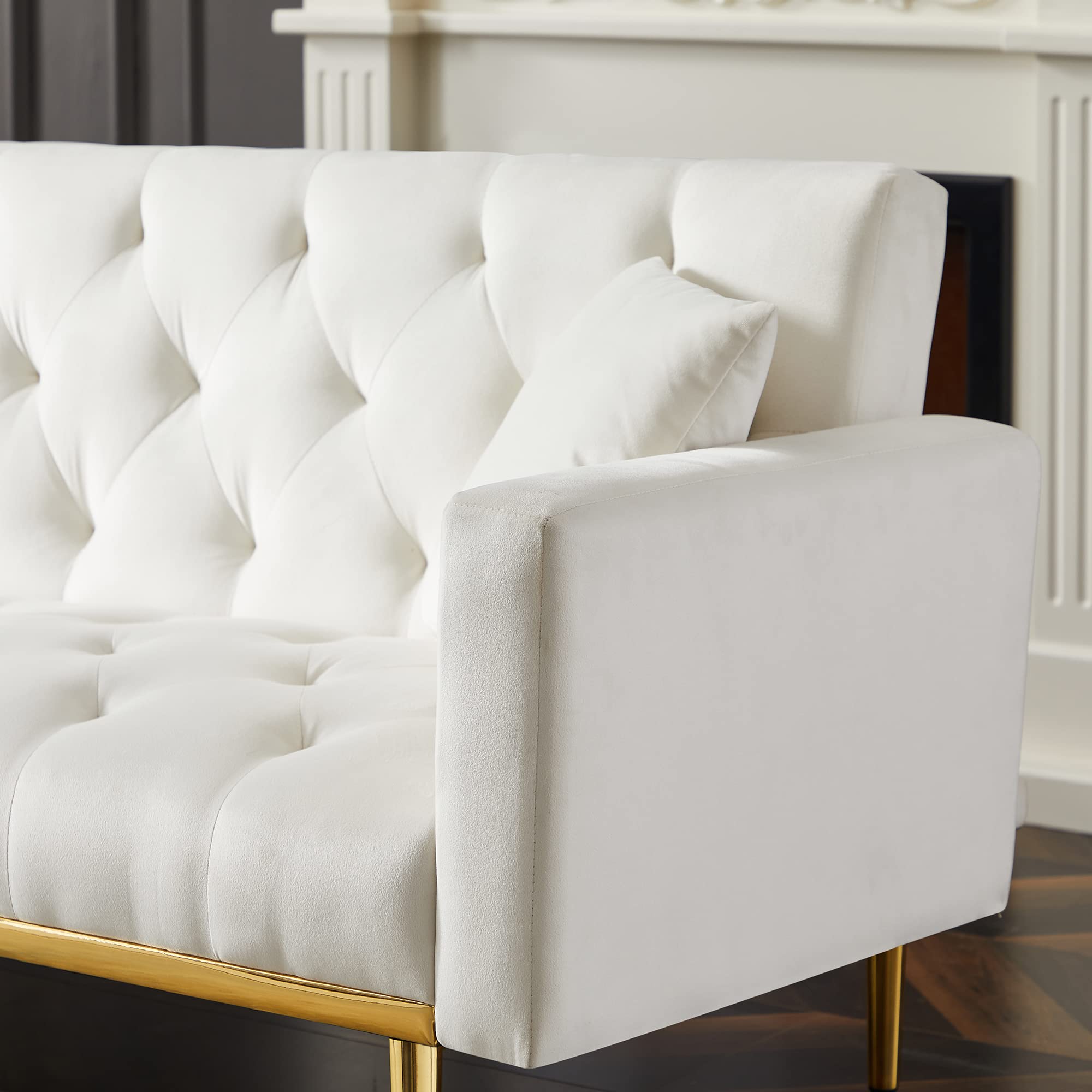 Tidyard White Convertible Folding Futon Sofa Bed, Sleeper Sofa Couch Padded Seat Couch for Living Room, Home, Office Furniture