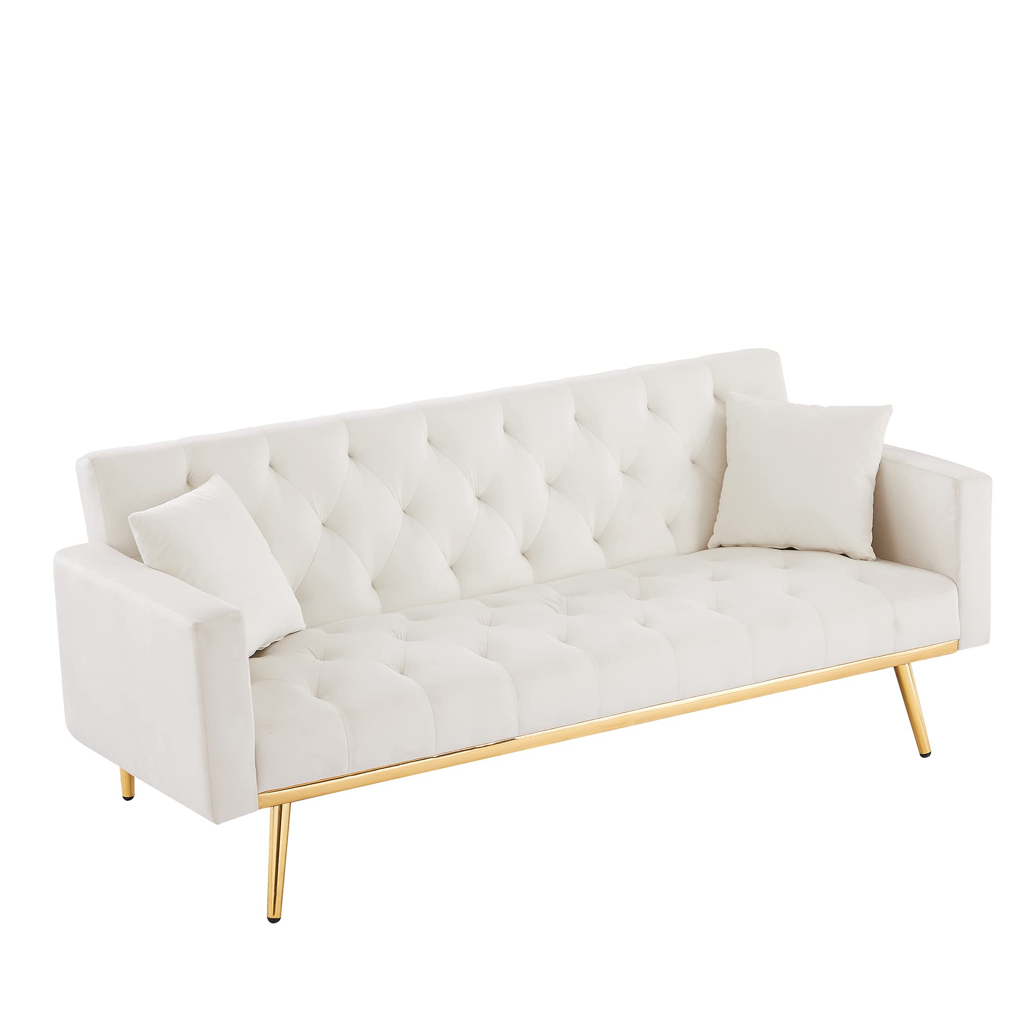 Tidyard White Convertible Folding Futon Sofa Bed, Sleeper Sofa Couch Padded Seat Couch for Living Room, Home, Office Furniture