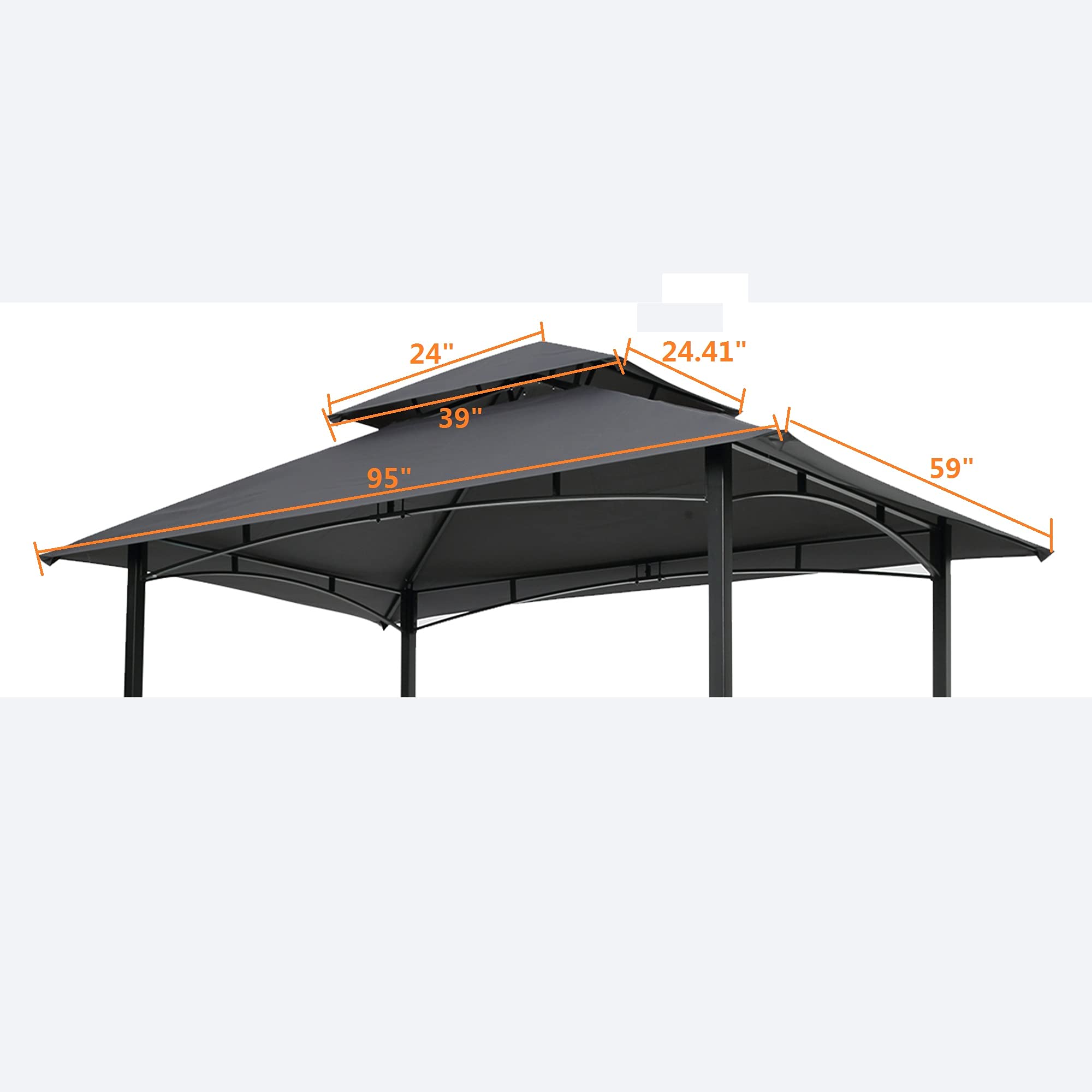 Tidyard 8x5Ft Grill Gazebo Replacement Canopy,Double Tiered BBQ Tent Roof Top Cover(Gray) Canopy Top Cover Sun Shade Shelter Gazebo Roof