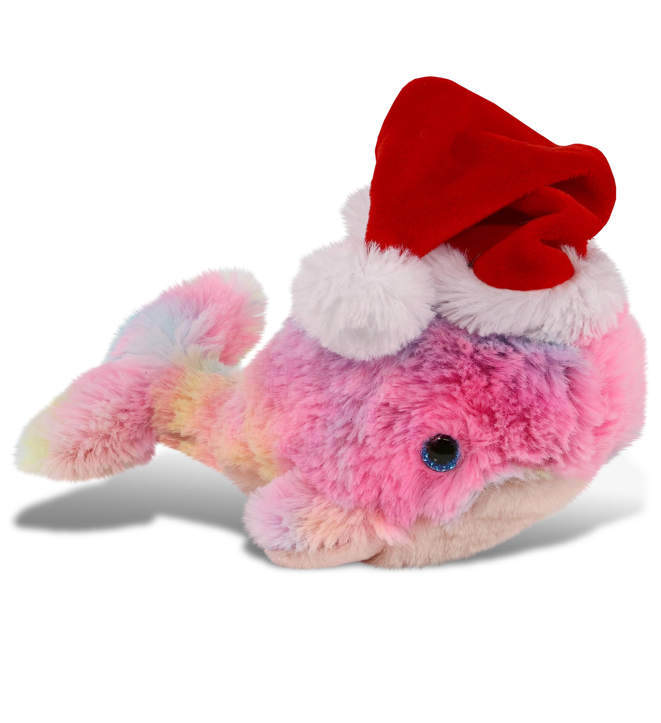DolliBu Santa Rainbow Whale Stuffed Animal Plush Toy - Super Soft Wild Animal Dress Up with Red Santa Claus Hat, Cute Wildlife Gift, Perfect Holiday with Name Personalization - 7 Inches