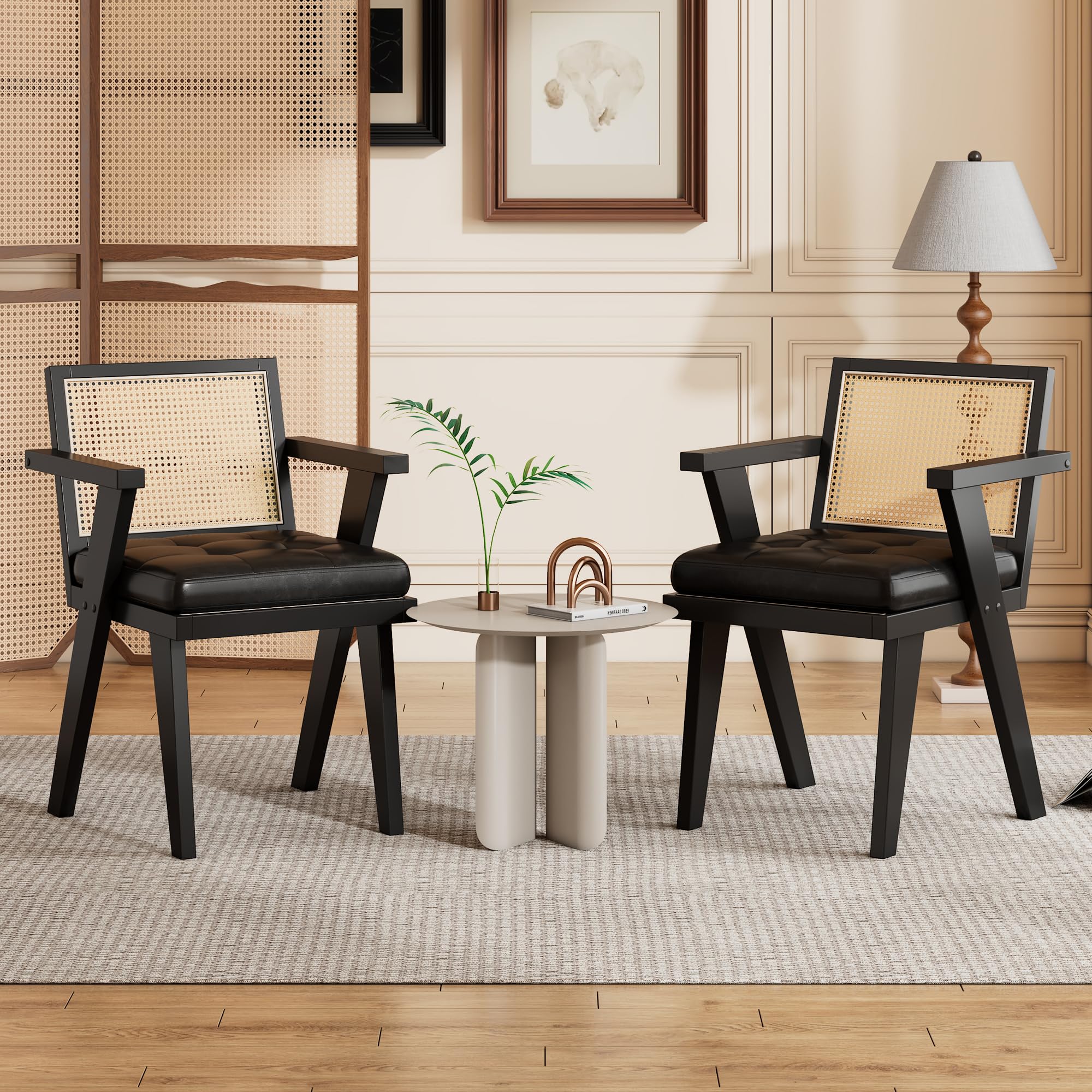 SPOFLYINN Accent Armchair with Thicken Cushion Mid-Century Modern Style Soft Comfortable Breathable Linen Fabric Office Chair Black