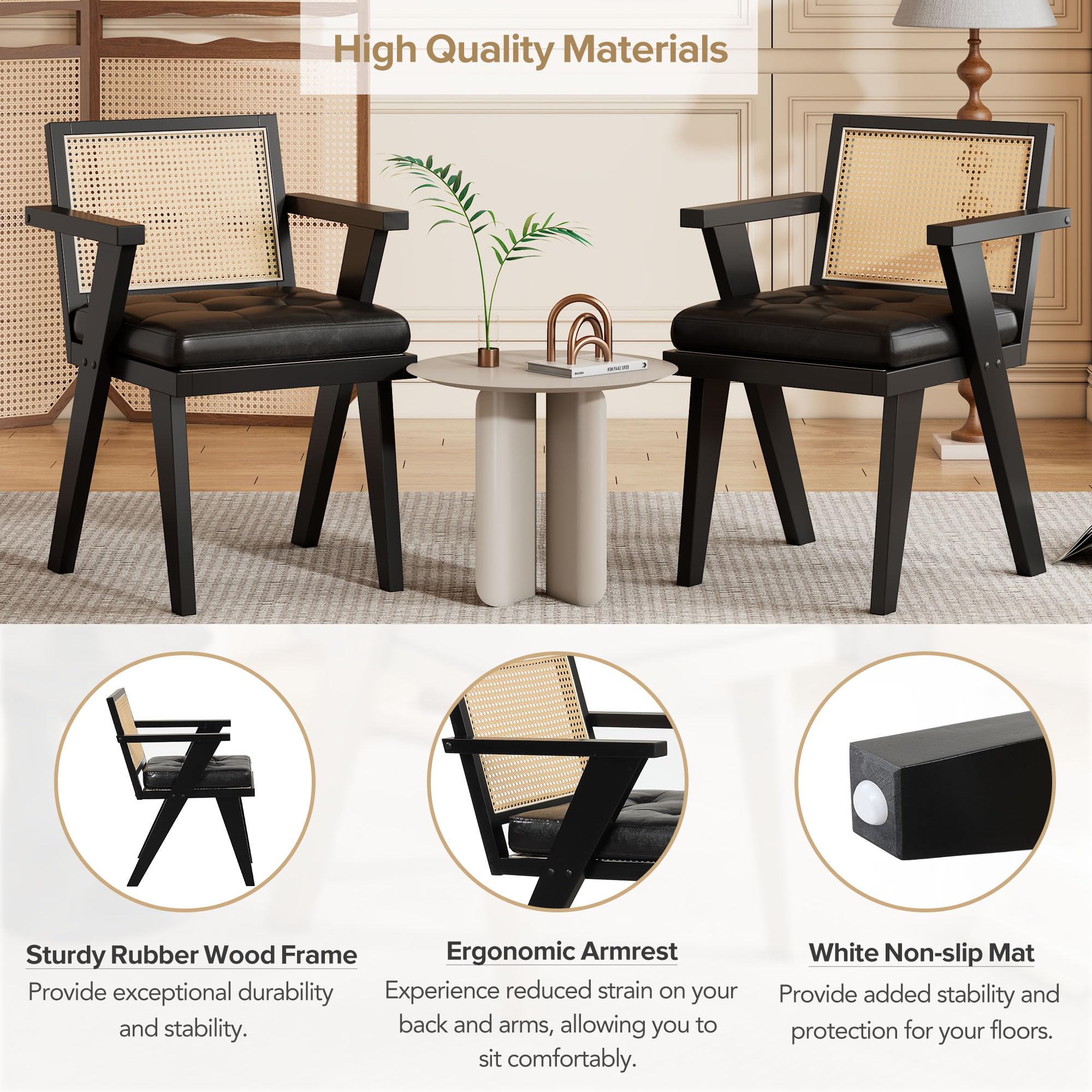 SPOFLYINN Accent Armchair with Thicken Cushion Mid-Century Modern Style Soft Comfortable Breathable Linen Fabric Office Chair Black