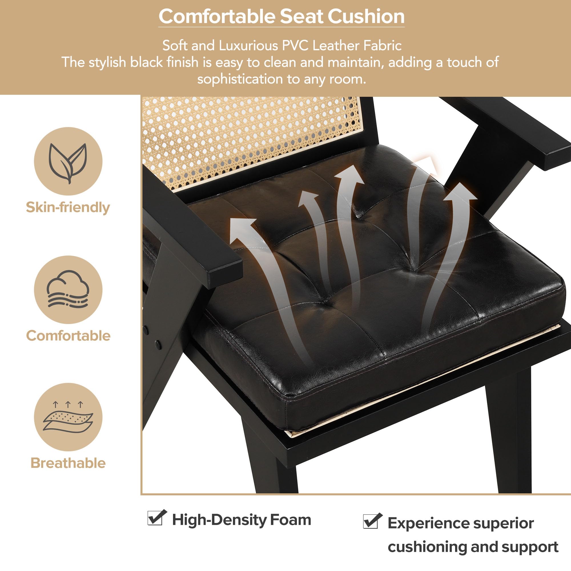 SPOFLYINN Accent Armchair with Thicken Cushion Mid-Century Modern Style Soft Comfortable Breathable Linen Fabric Office Chair Black