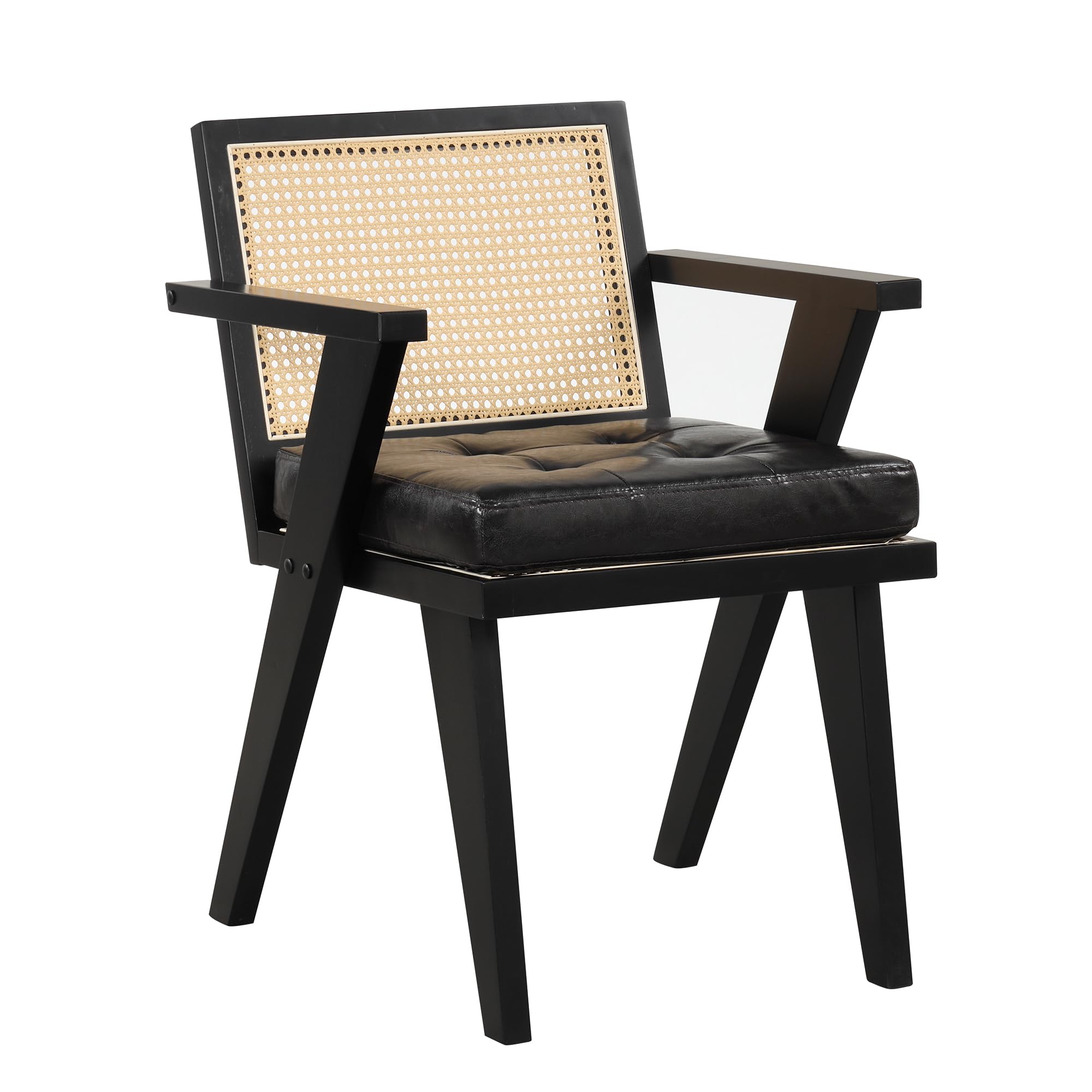 SPOFLYINN Accent Armchair with Thicken Cushion Mid-Century Modern Style Soft Comfortable Breathable Linen Fabric Office Chair Black