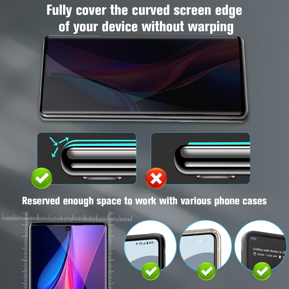 [1+2 Pack] Pixel 7 Pro Privacy Screen Protector with Camera Lens Protector, 3D Full Coverage, 9H Tempered Glass Scratch Resistant, for Google Pixel 7 Pro Screen Protector (6.7 Inch)