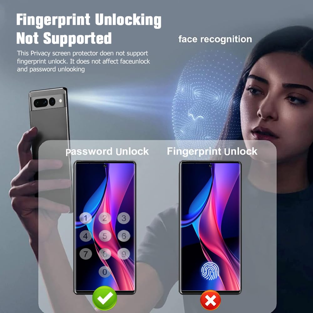 [1+2 Pack] Pixel 7 Pro Privacy Screen Protector with Camera Lens Protector, 3D Full Coverage, 9H Tempered Glass Scratch Resistant, for Google Pixel 7 Pro Screen Protector (6.7 Inch)