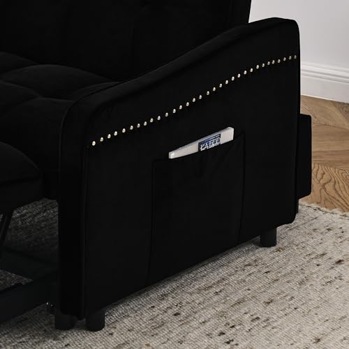 Verfur 3 in 1 Pull Bed Sleeper, Modern Upholstered Loveseat Lounge Sofa & Couches w/Reclining Backrest, Convertible Futon Love Seat Small Furniture for Living Room, Black w/USB Charging