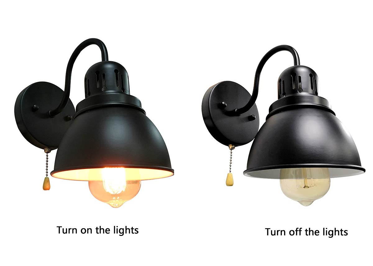 KARAOT Gooseneck Wall Lights E27 Retro Barn Wall Lamp Shade Rustic Loft Wall Sconce Industrial with Pull Cord Switch Fixture Lighting Lamp Shade for Bedroom Cafe Bar Restaurant Office