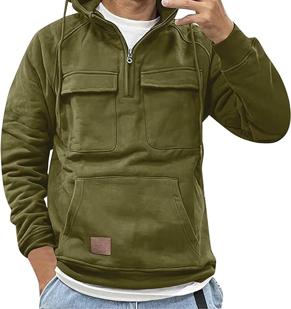 QARMAX Men Tactical Sweatshirt Quarter Zip Cargo Pullover Hoodies Workout Gym Sports Running Outdoor Winter Jackets (D,2XL)