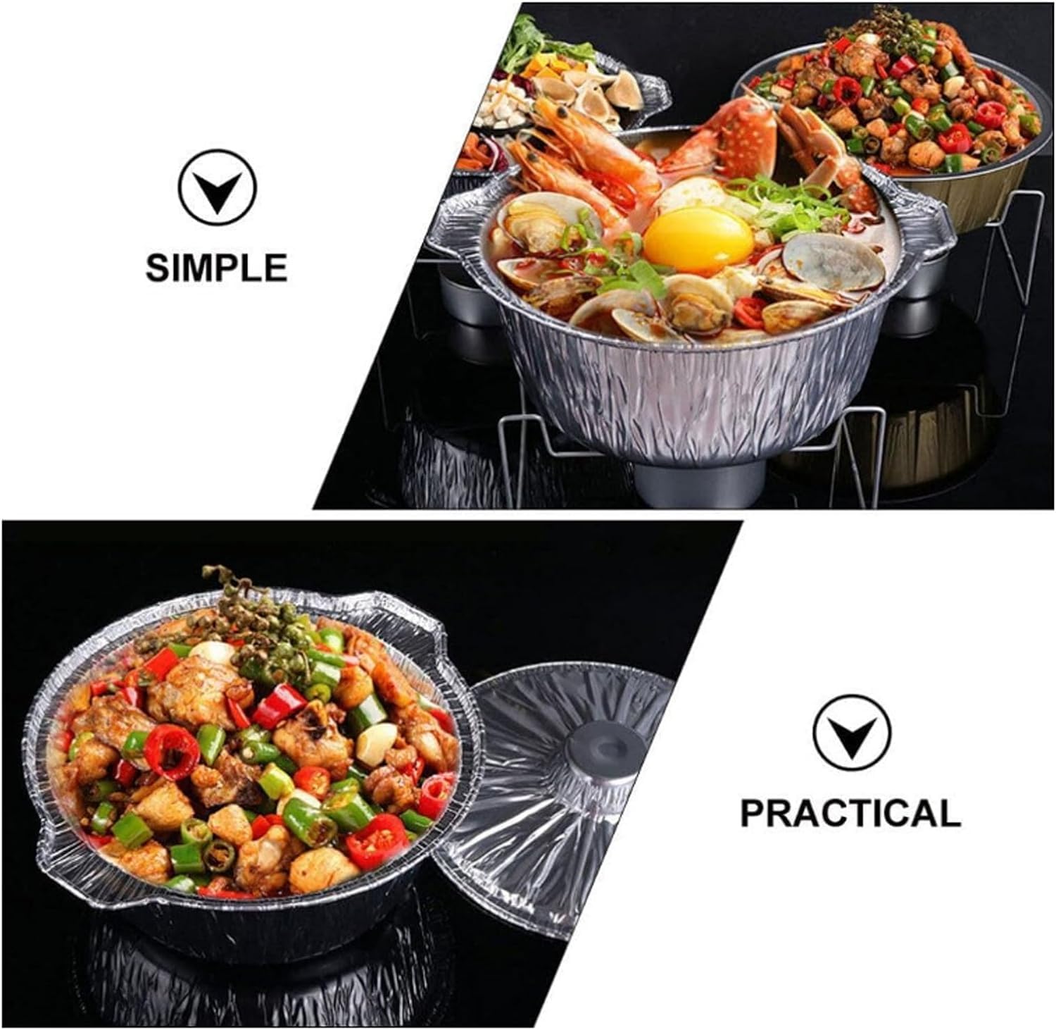 Aluminum Round Foil Pan Disposable Cooking Pots,8 Inch Disposable Aluminum Pots with Lids,Aluminum Foil Pots for Cooking,Disposable Food Container for Baking Cooking (5 Pcs)