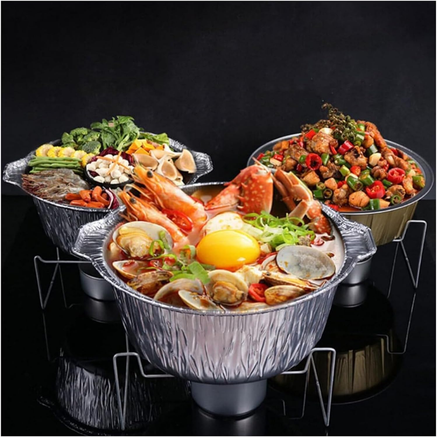 Aluminum Round Foil Pan Disposable Cooking Pots,8 Inch Disposable Aluminum Pots with Lids,Aluminum Foil Pots for Cooking,Disposable Food Container for Baking Cooking (5 Pcs)
