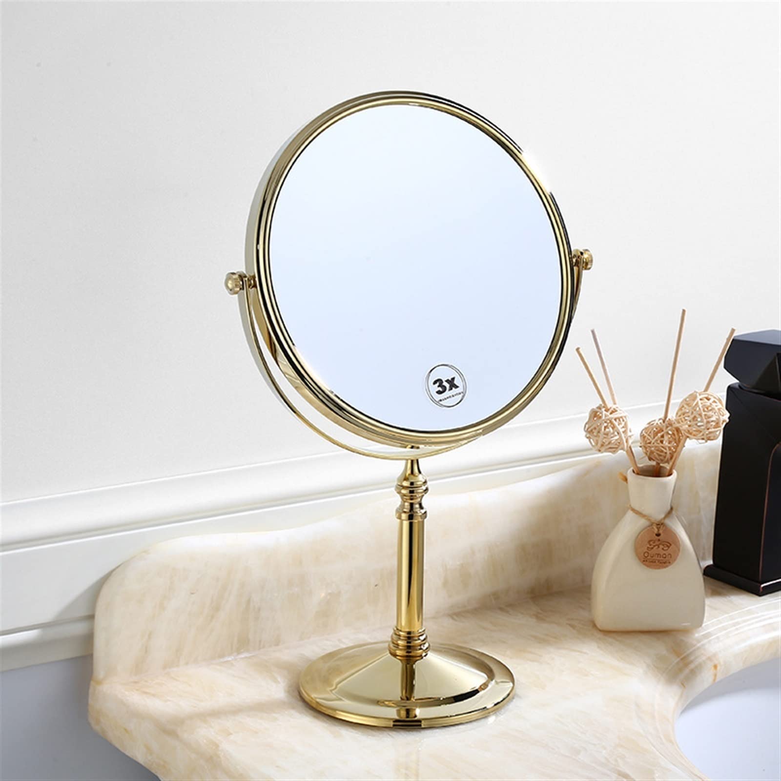 KOHARA Magnification Makeup Mirror 360 Rotating Professional Desktop Cosmetic Mirror 8" Double Sided Magnifier Stand (Color : Gold 6 inches)