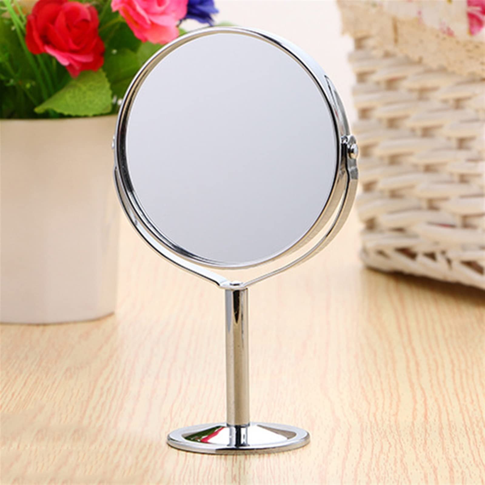 LEEOX Make Up Mirror Magnification Circular Makeup Mirror Dual 2 Sided Round Shape Rotating Cosmetic Mirror Stand Magnifier Mirror Standing Mirror