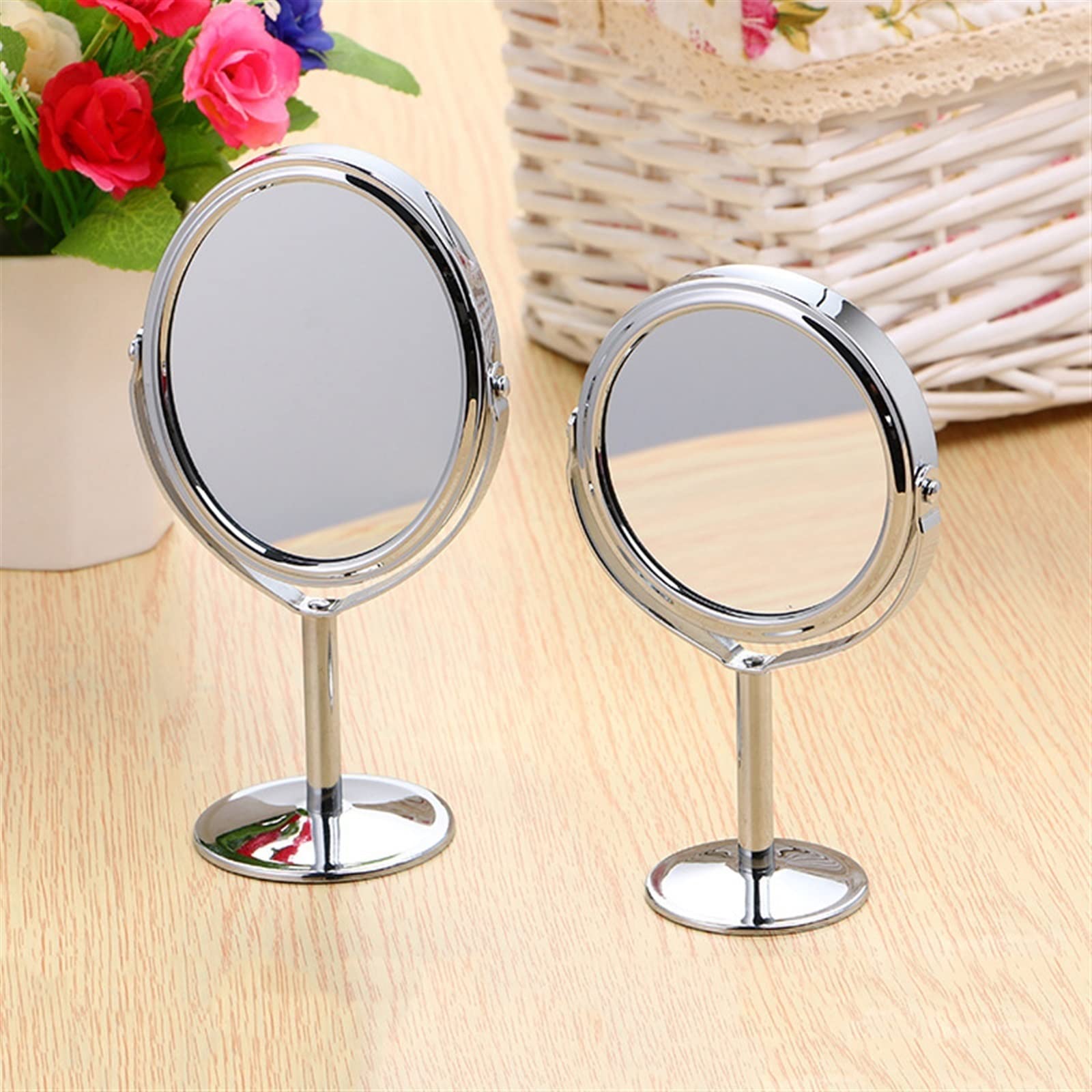 LEEOX Make Up Mirror Magnification Circular Makeup Mirror Dual 2 Sided Round Shape Rotating Cosmetic Mirror Stand Magnifier Mirror Standing Mirror
