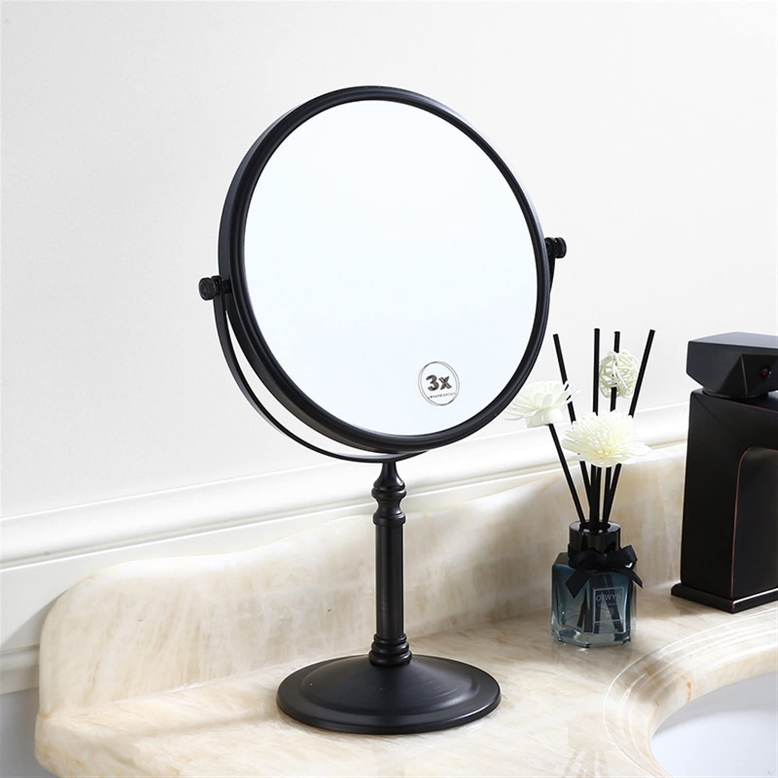 KOHARA Magnification Makeup Mirror 360 Rotating Professional Desktop Cosmetic Mirror 8" Double Sided Magnifier Stand (Color : Black 6 inches)