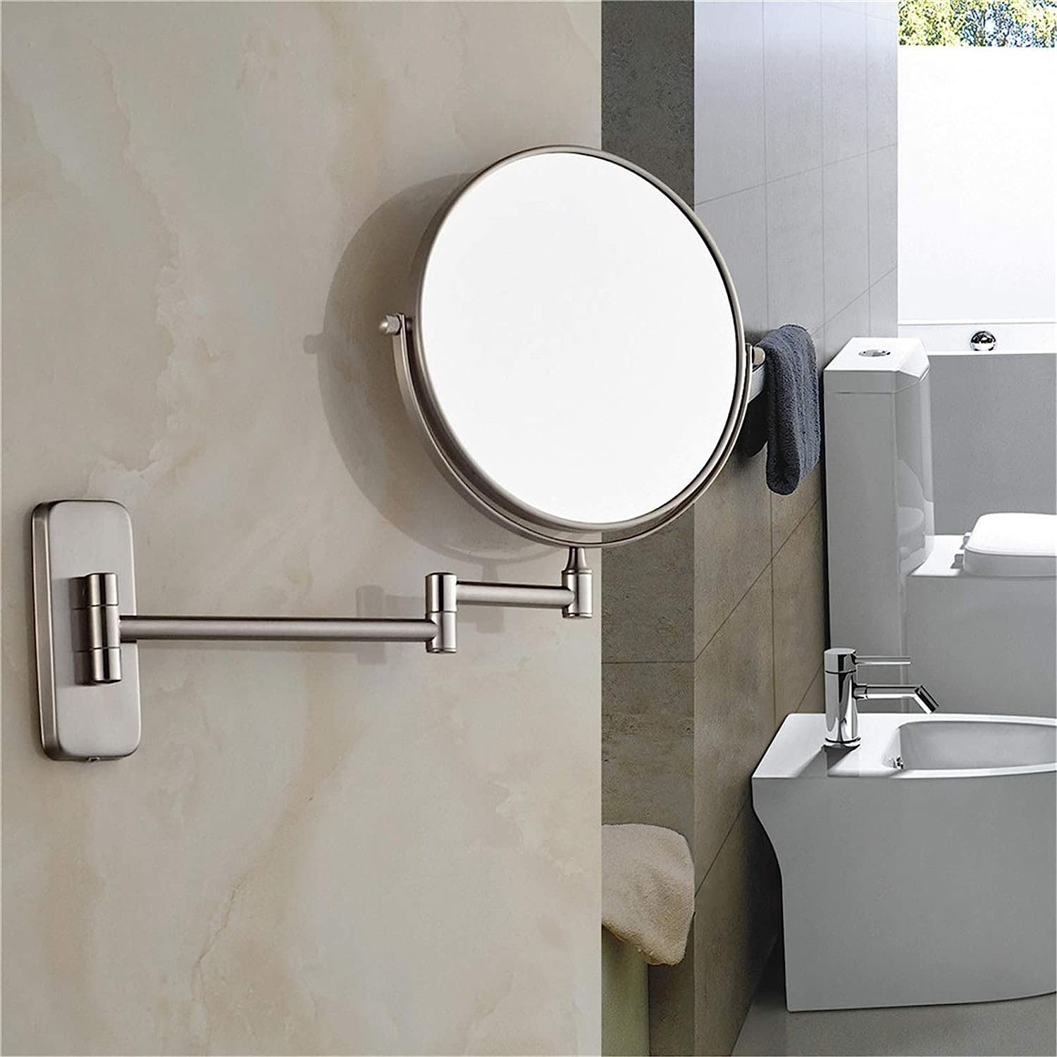Ci Hua Bathroom MirrorWall, Wall Mounted Makeup Mirror, 8 inch Nickel Finish Rotatable Magnifying Shaving Mirror, Extendable Folding Cosmetic Bathroom Vanity Mirrors