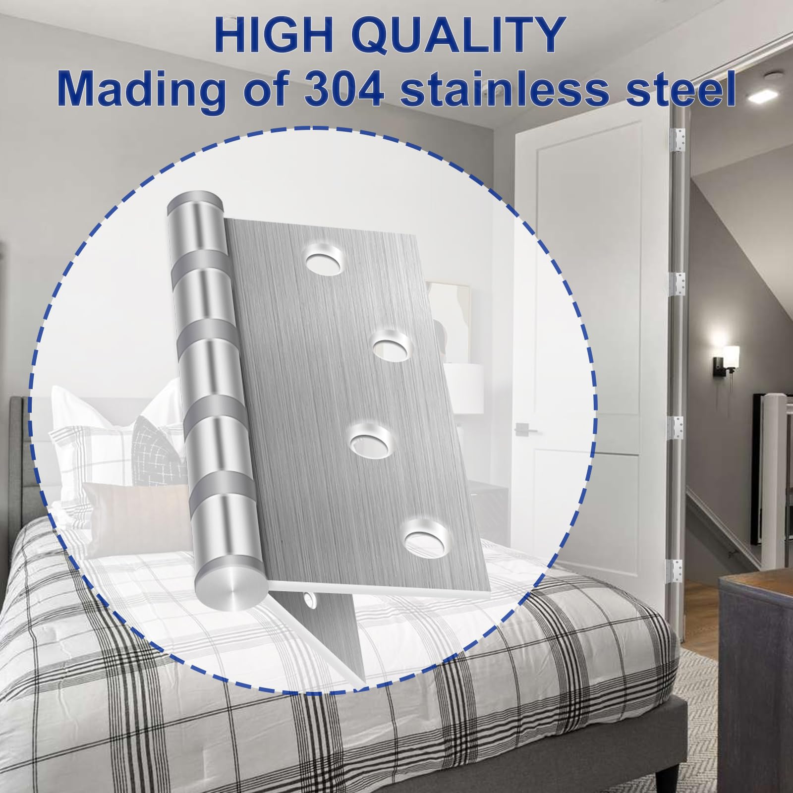OTINUBEE 304 Stainless Steel Door Hinges 6 Pack, 4'' X 4''Heavy Duty Commercial Door Hinge with Silent Steel Plain Ball Bearing, Stainless Higne for Exterior & Interior Doors, Silver