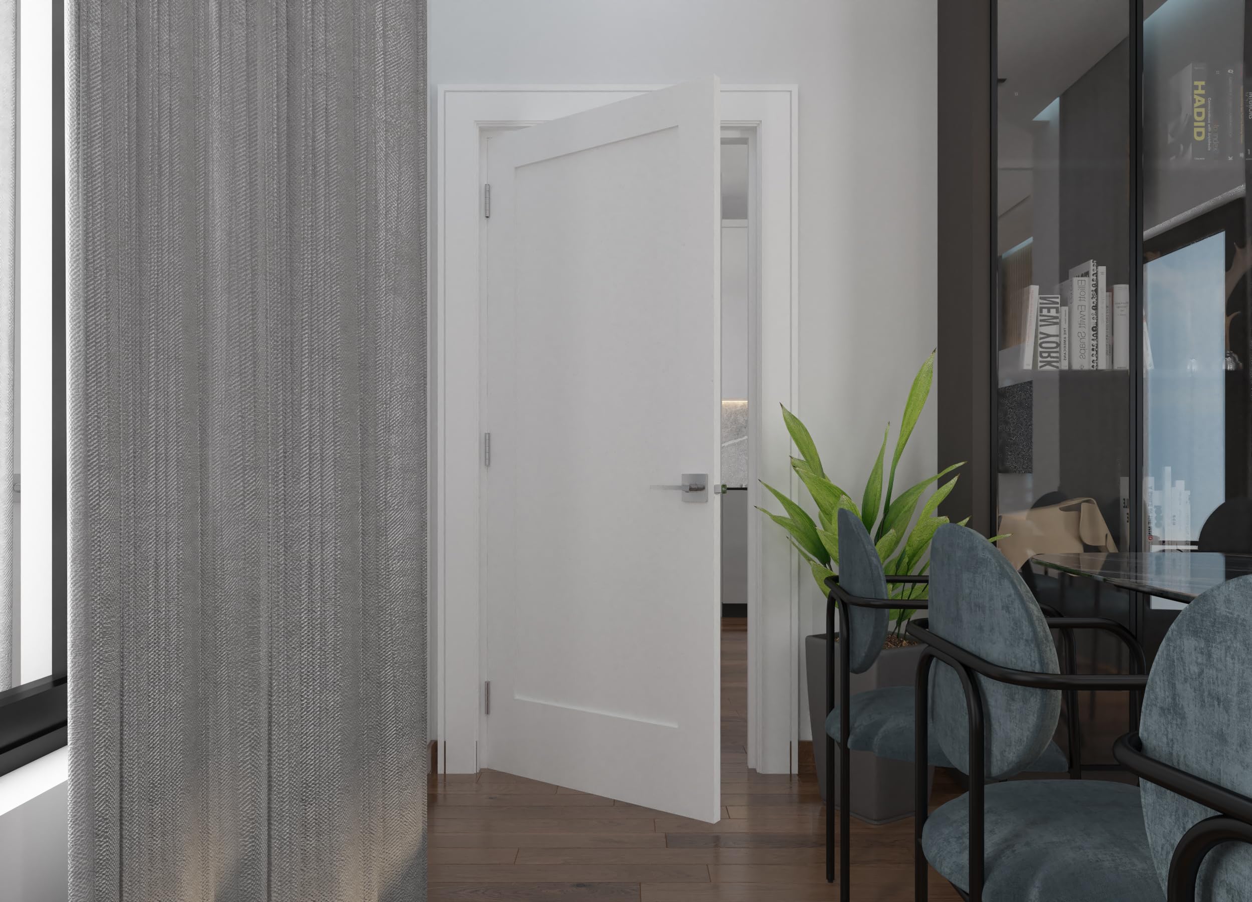 34 in. x 80 in.Left-Handed Solid Core Prehung Interior Door Primed White Single Panel with Balck Hinges