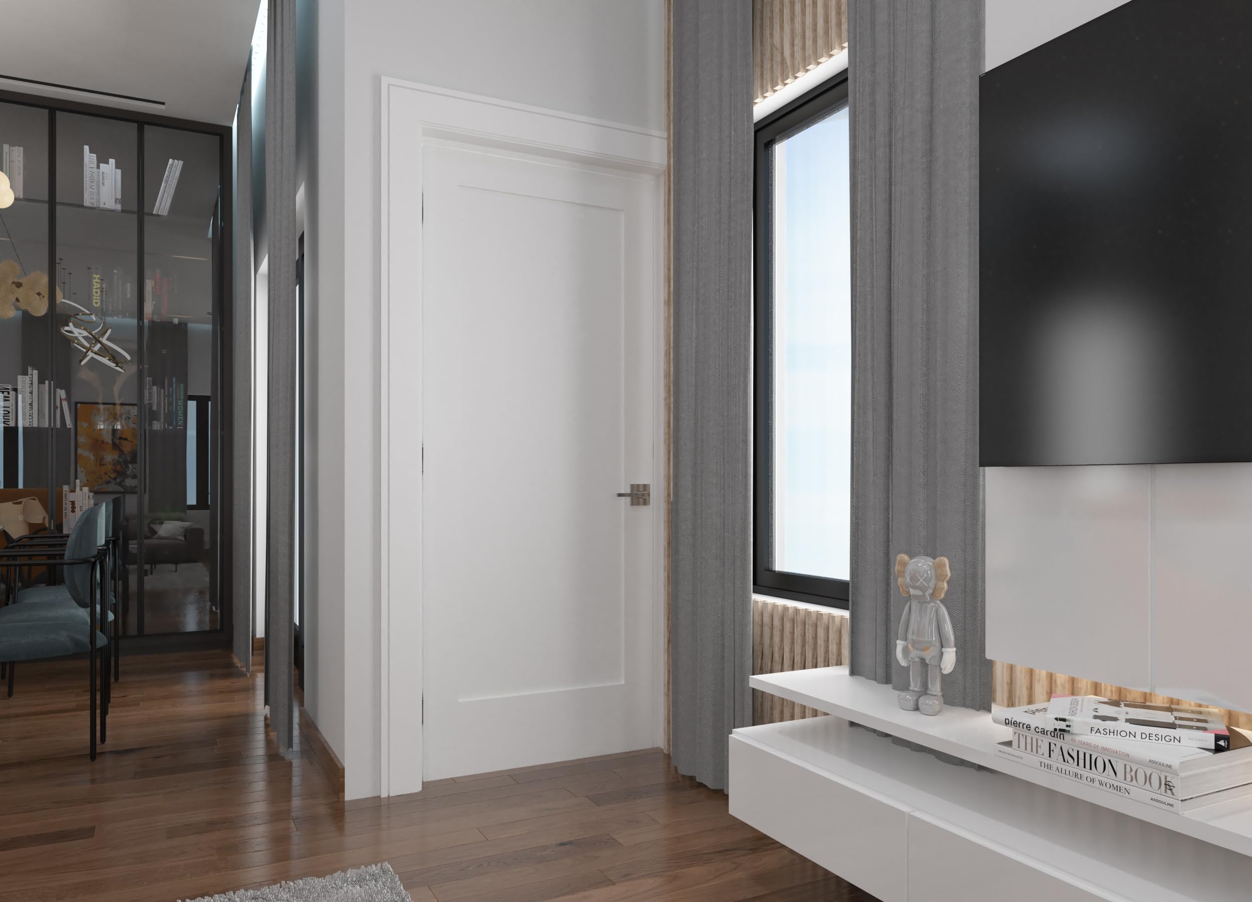 24 in. x 80 in. Right-Handed Solid Core Pre-Hung Interior Door White Primed Smooth Texture Single Panel with Black Hinges