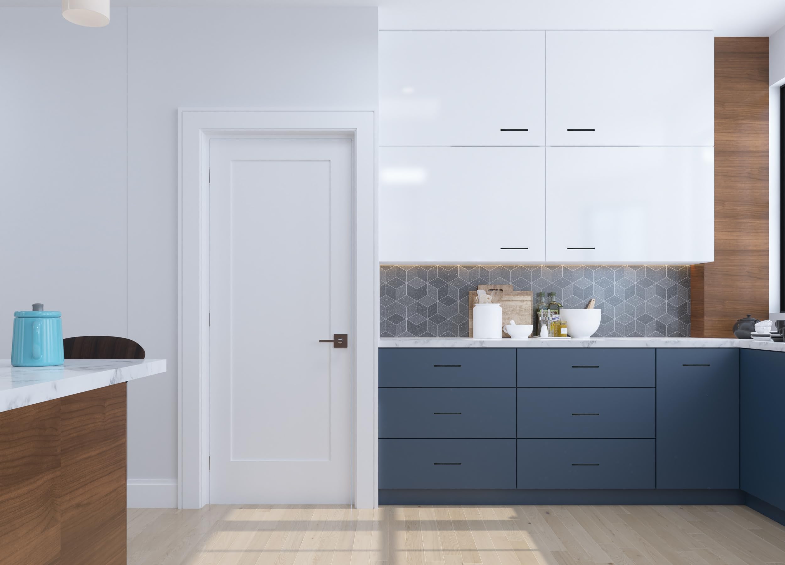 24 in. x 80 in. Right-Handed Solid Core Pre-Hung Interior Door White Primed Smooth Texture Single Panel with Black Hinges