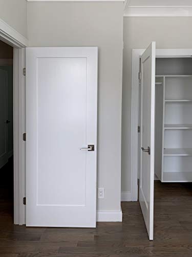 34 in. x 80 in.Left-Handed Solid Core Prehung Interior Door Primed White Single Panel with Satin Nickel Hinges