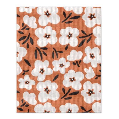 VEASPAEX Diamond Painting Kit Orange Background Flowers Pattern Adult Diamond Art Kit 8x10 inches DIY Digital Painting Full Drill Diamond Dot Craft Suitable for Home Wall Art Decoration.