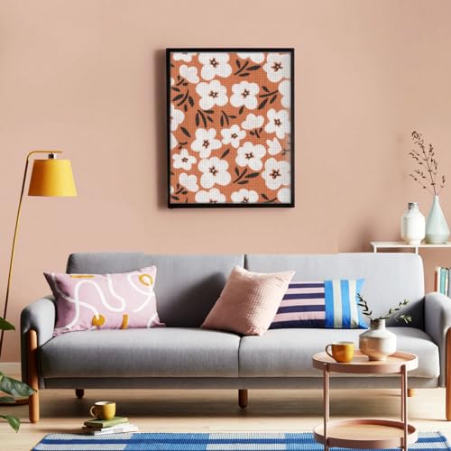 VEASPAEX Diamond Painting Kit Orange Background Flowers Pattern Adult Diamond Art Kit 8x10 inches DIY Digital Painting Full Drill Diamond Dot Craft Suitable for Home Wall Art Decoration.