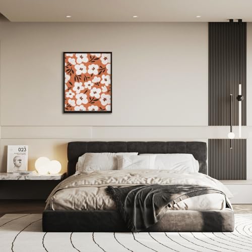 VEASPAEX Diamond Painting Kit Orange Background Flowers Pattern Adult Diamond Art Kit 8x10 inches DIY Digital Painting Full Drill Diamond Dot Craft Suitable for Home Wall Art Decoration.