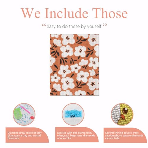 VEASPAEX Diamond Painting Kit Orange Background Flowers Pattern Adult Diamond Art Kit 8x10 inches DIY Digital Painting Full Drill Diamond Dot Craft Suitable for Home Wall Art Decoration.