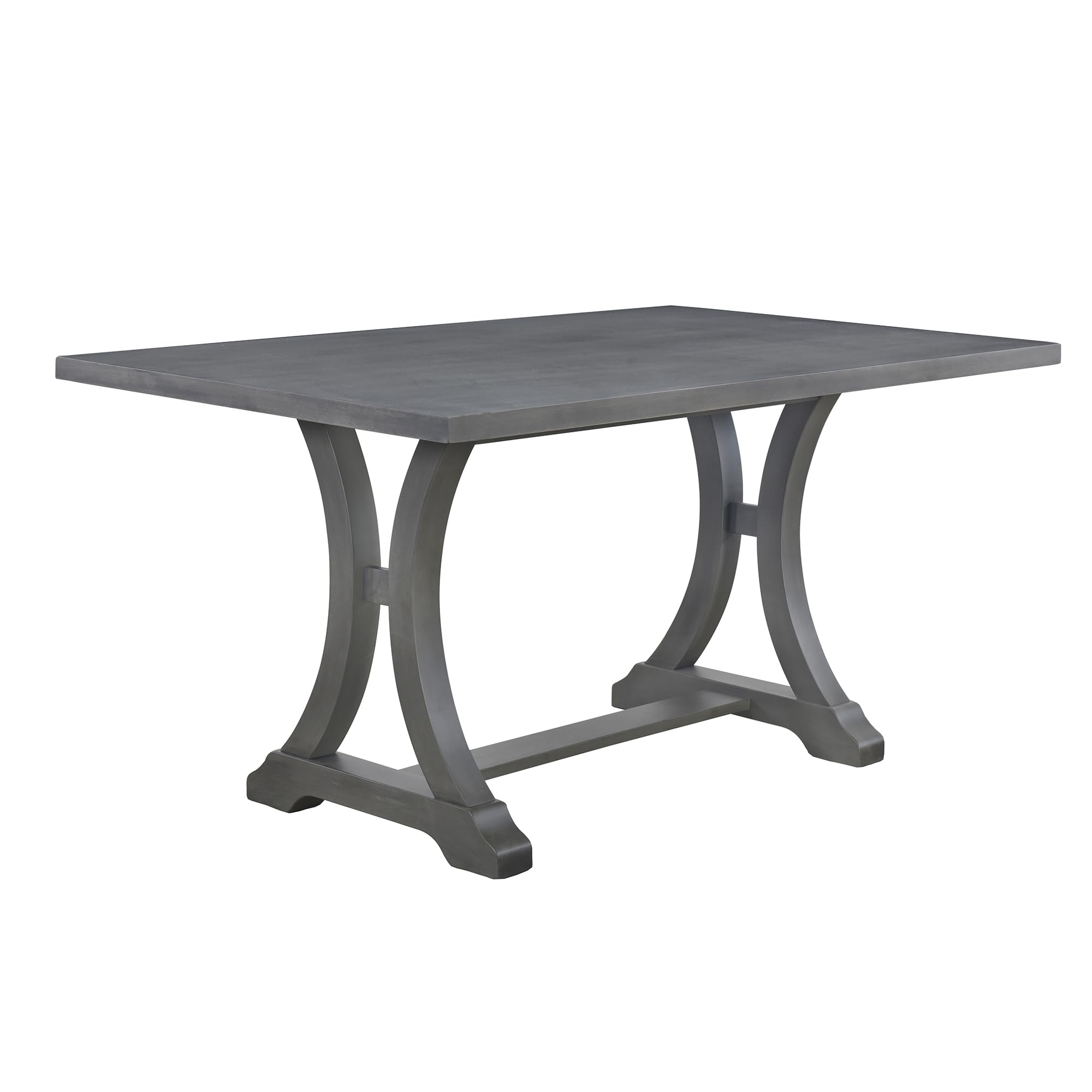 RUNWON Farmhouse Solid Wood 6-Piece Dining Set with Rectangular Trestle Table and 4 Upholstered Chairs & Bench, Gray