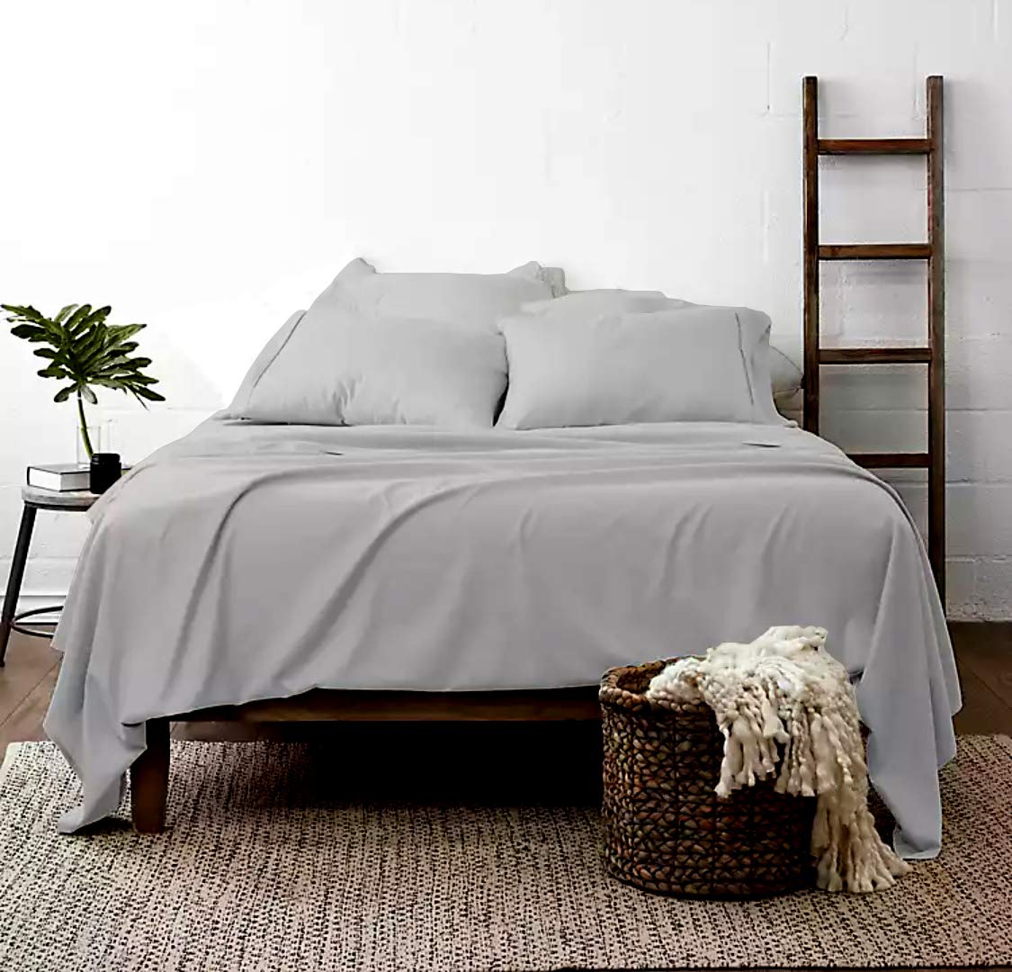 MGPS 100% Real Certified Organic Cotton Bedsheet Set, Full Size 6 Piece 800-Thread-Count Sheet Set, [1 Fitted + 1 Flat + 4 Pillowcases], Extra 30" Deep Pocket - Light Grey