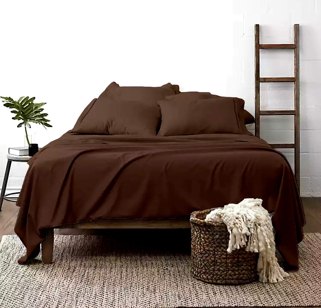 MGPS 100% Real Certified Organic Cotton Bedsheet Set, Full Size 6 Piece 800-Thread-Count Sheet Set, [1 Fitted + 1 Flat + 4 Pillowcases], Fits Mattress Upto 10" Deep Pocket - Chocolate