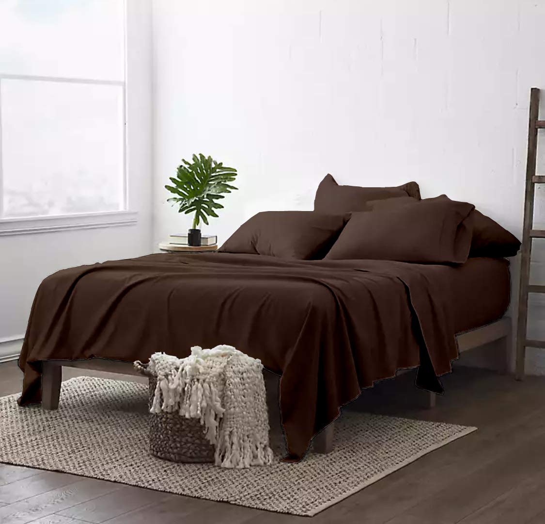 MGPS 100% Real Certified Organic Cotton Bedsheet Set, Full Size 6 Piece 800-Thread-Count Sheet Set, [1 Fitted + 1 Flat + 4 Pillowcases], Fits Mattress Upto 10" Deep Pocket - Chocolate