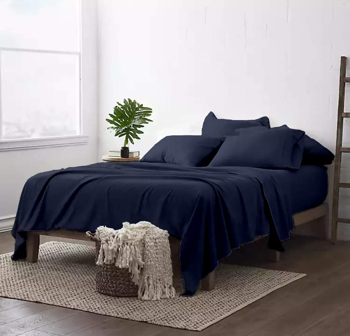 MGPS 100% Real Certified Organic Cotton Bedsheet Set, Full Size 6 Piece 800-Thread-Count Sheet Set, [1 Fitted + 1 Flat + 4 Pillowcases], Fits Mattress Upto 15" Deep Pocket - Navy Blue