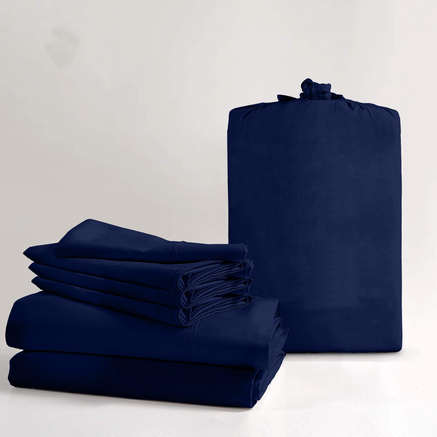 MGPS 100% Real Certified Organic Cotton Bedsheet Set, Full Size 6 Piece 800-Thread-Count Sheet Set, [1 Fitted + 1 Flat + 4 Pillowcases], Fits Mattress Upto 15" Deep Pocket - Navy Blue