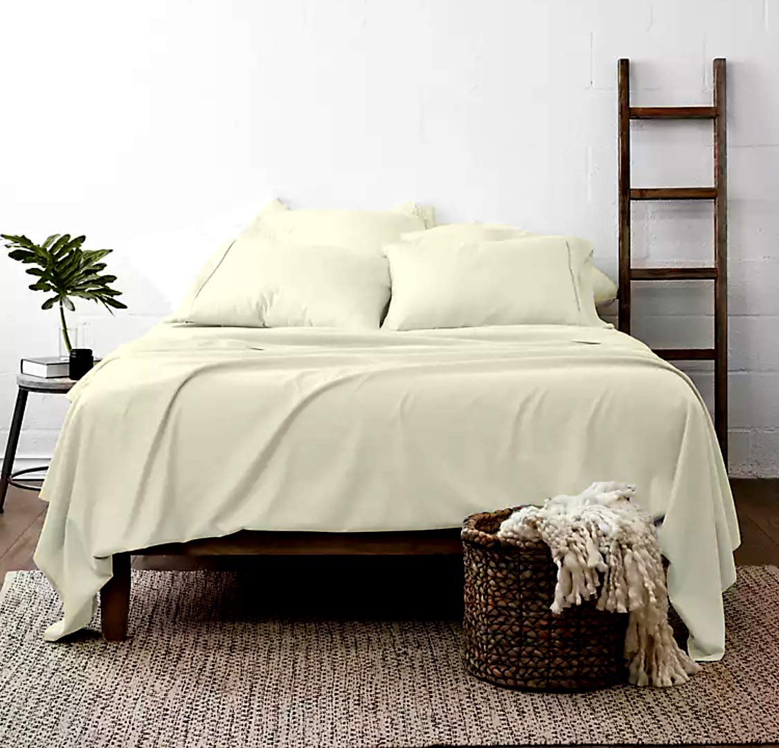 MGPS 100% Real Certified Organic Cotton Bedsheet Set, Full Size 6 Piece 800-Thread-Count Sheet Set, [1 Fitted + 1 Flat + 4 Pillowcases], Fits Mattress Upto 18" Deep Pocket - Ivory