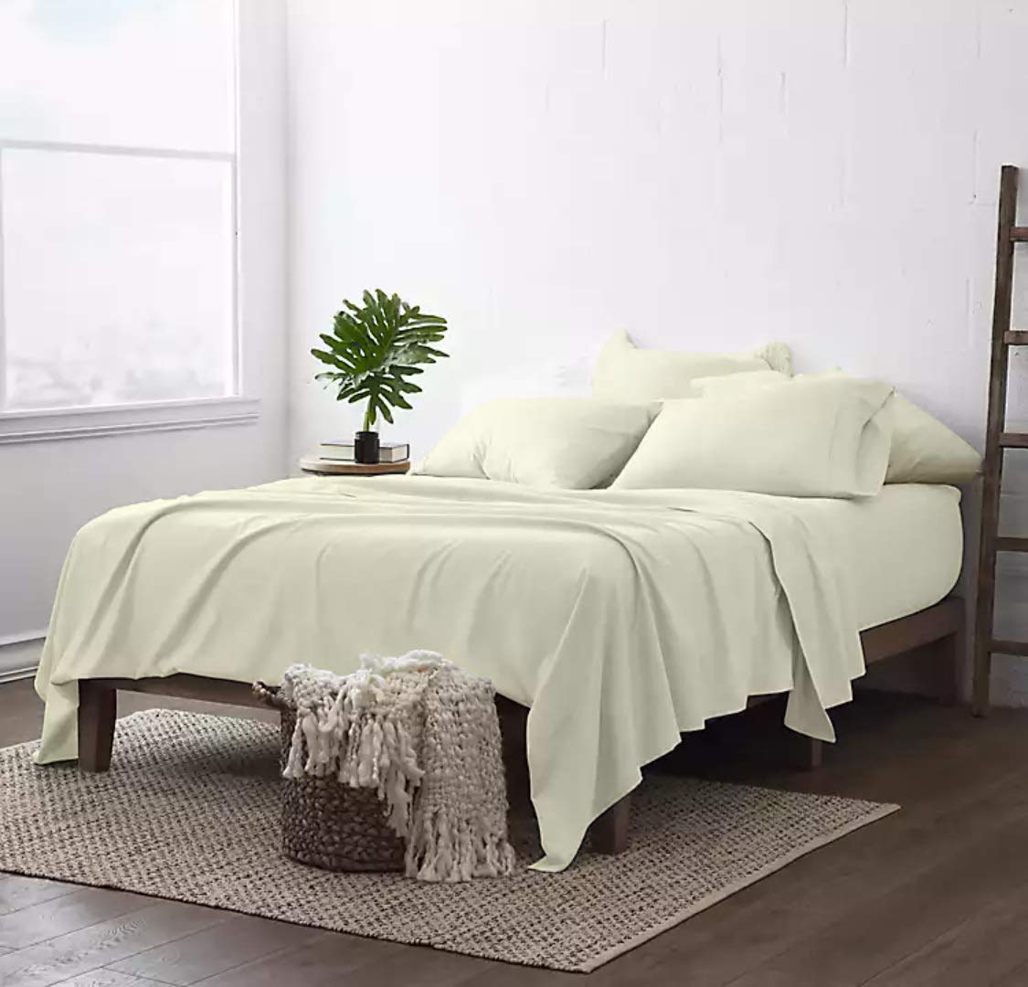 MGPS 100% Real Certified Organic Cotton Bedsheet Set, Full Size 6 Piece 800-Thread-Count Sheet Set, [1 Fitted + 1 Flat + 4 Pillowcases], Fits Mattress Upto 18" Deep Pocket - Ivory