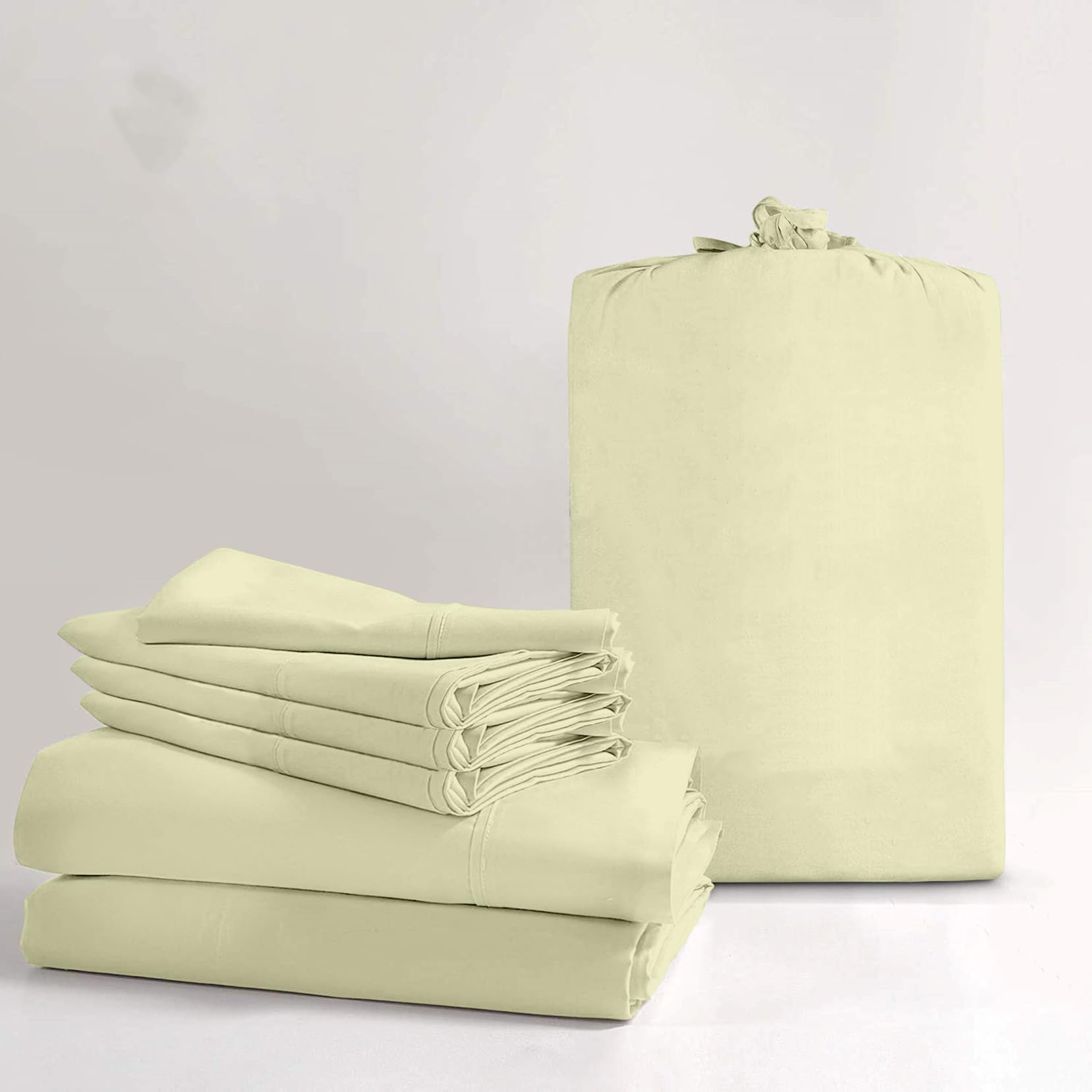 MGPS 100% Real Certified Organic Cotton Bedsheet Set, Full Size 6 Piece 800-Thread-Count Sheet Set, [1 Fitted + 1 Flat + 4 Pillowcases], Fits Mattress Upto 18" Deep Pocket - Ivory