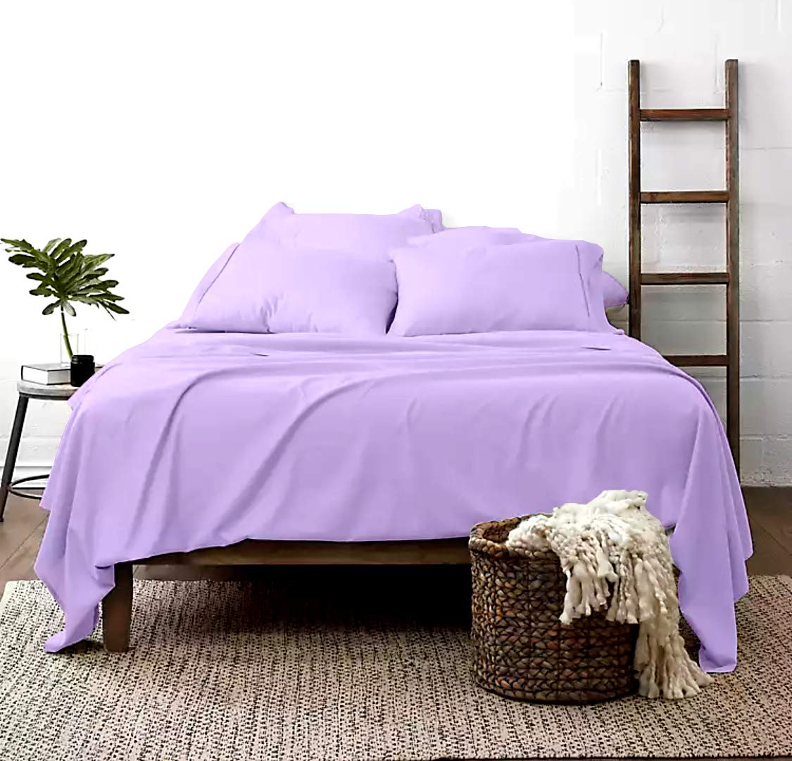MGPS 100% Real Certified Organic Cotton Bedsheet Set, Full Size 6 Piece 800-Thread-Count Sheet Set, [1 Fitted + 1 Flat + 4 Pillowcases], Fits Mattress Upto 8" Deep Pocket - Lilac